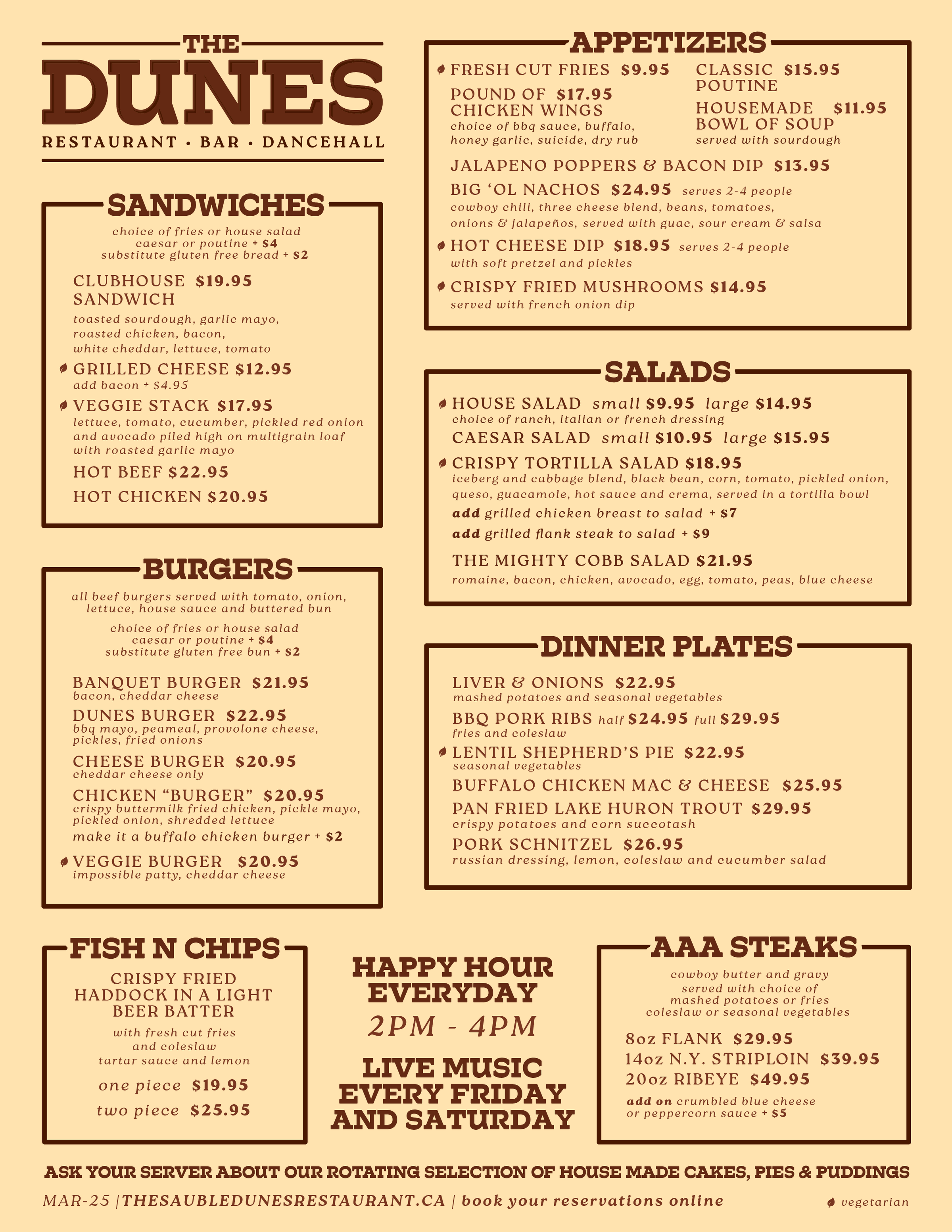 Menu | The Dunes Restaurant & Bar